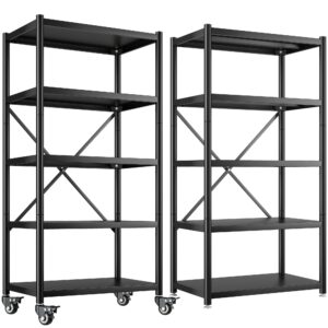 reibii storage shelves for storage with wheels 1156lbs heavy duty metal shelving unit 5 tier adjustable shelving units and storage rack kitchen garage basement shelf 2 pack