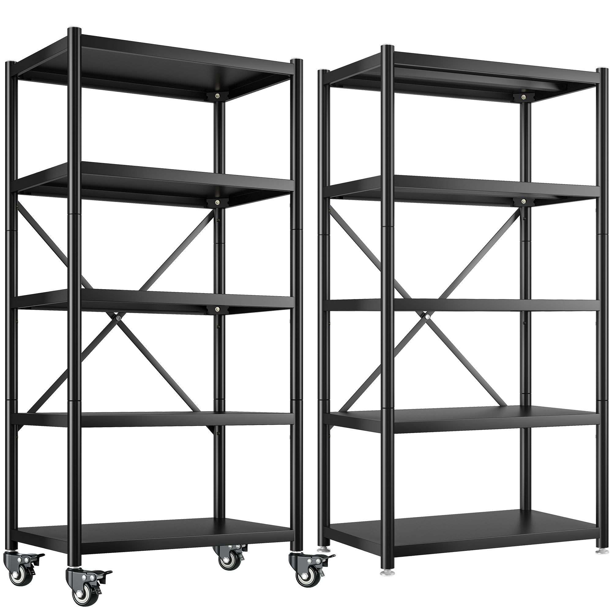 REIBII Storage Shelves for Storage with Wheels 1156LBS Heavy Duty Metal Shelving Unit 5 Tier Adjustable Shelving Units and Storage Rack Kitchen Garage Basement Shelf 2 Pack