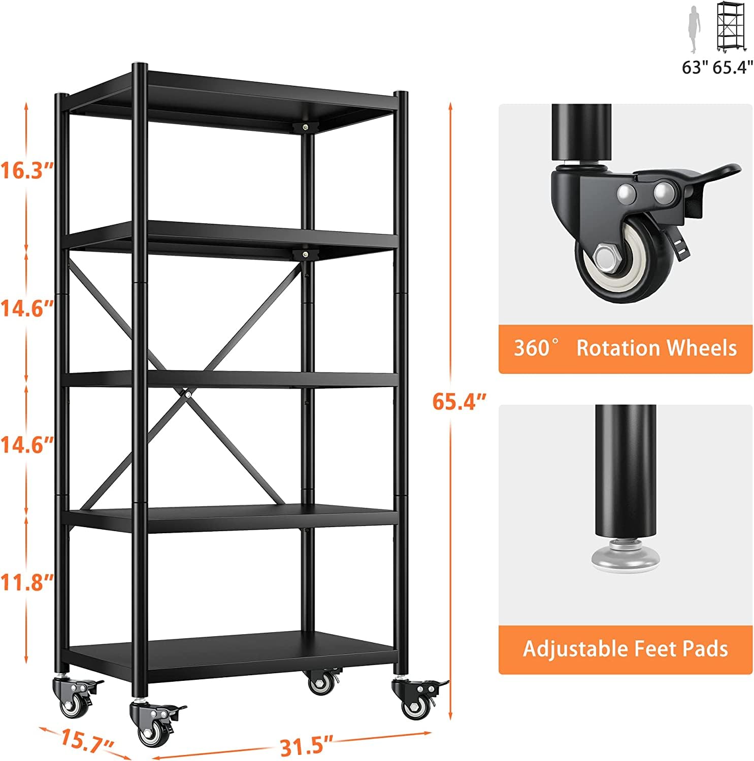 REIBII Storage Shelves for Storage with Wheels 1156LBS Heavy Duty Metal Shelving Unit 5 Tier Adjustable Shelving Units and Storage Rack Kitchen Garage Basement Shelf 2 Pack