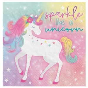 enchanted unicorn luncheon napkins (pack of 16) - 6.5" x 6.5", vibrant multicolor paper napkins - perfect for colorful birthday celebrations & fun-filled parties