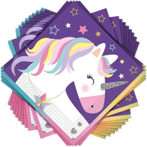 stars & unicorn disposable luncheon napkins (pack of 16) - magical & vibrant party essentials, perfect for enchanting parties & celebrations