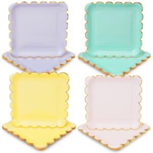 sparkle and bash pastel paper plates with scalloped gold foil (9 inches, 48 pack)