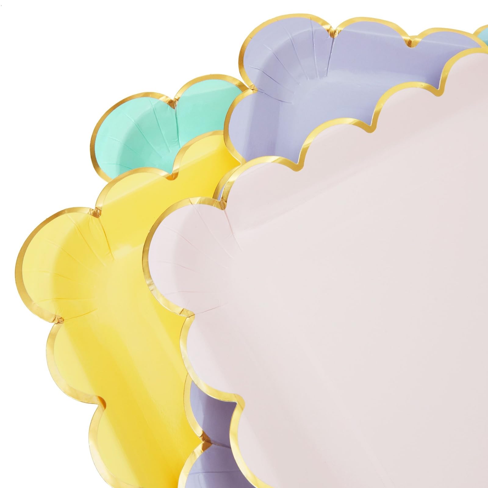 Sparkle and Bash Pastel Paper Plates with Scalloped Gold Foil (9 Inches, 48 Pack)