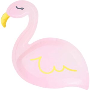 BLUE PANDA Pink Flamingo Party Paper Plates with Gold Foil (9 x 11.45 Inches, 48 Pack)