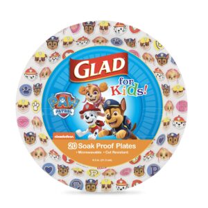 glad for kids paw patrol emoji paper plates|paw patrol plates for kids|heavy duty disposable paper plates for all occasions|paw patrol emojis 8.5" round plates 20ct|kids plates, disposable plates