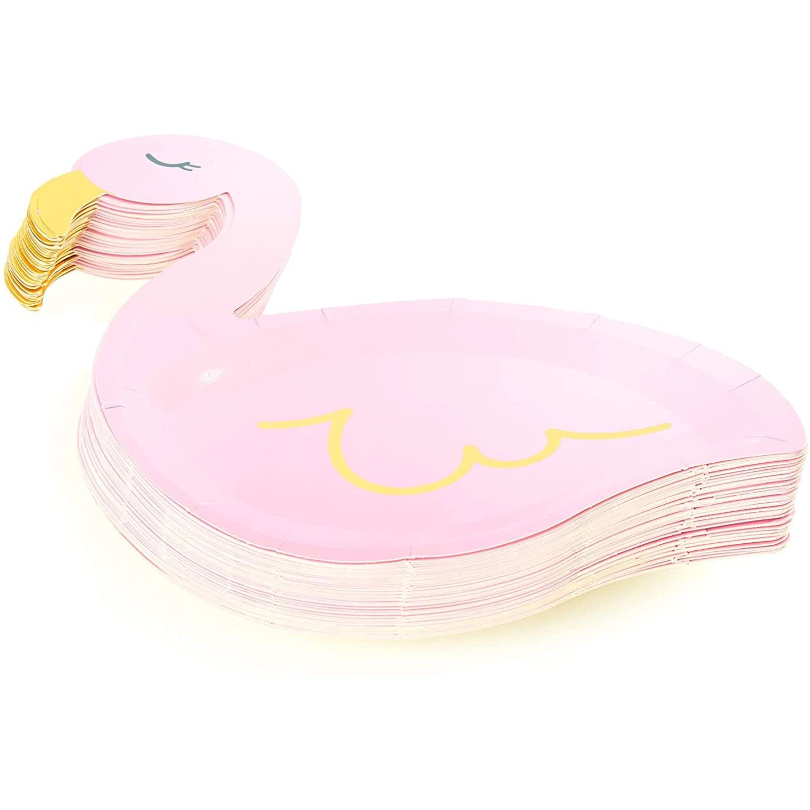 BLUE PANDA Pink Flamingo Party Paper Plates with Gold Foil (9 x 11.45 Inches, 48 Pack)