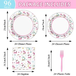 96 Pcs Unicorn Party Paper Plate and Napkins Pink Unicorn Birthday Baby Shower Party Paper Tableware Set Table Decorations Supplies for Party Favors 24 Guests