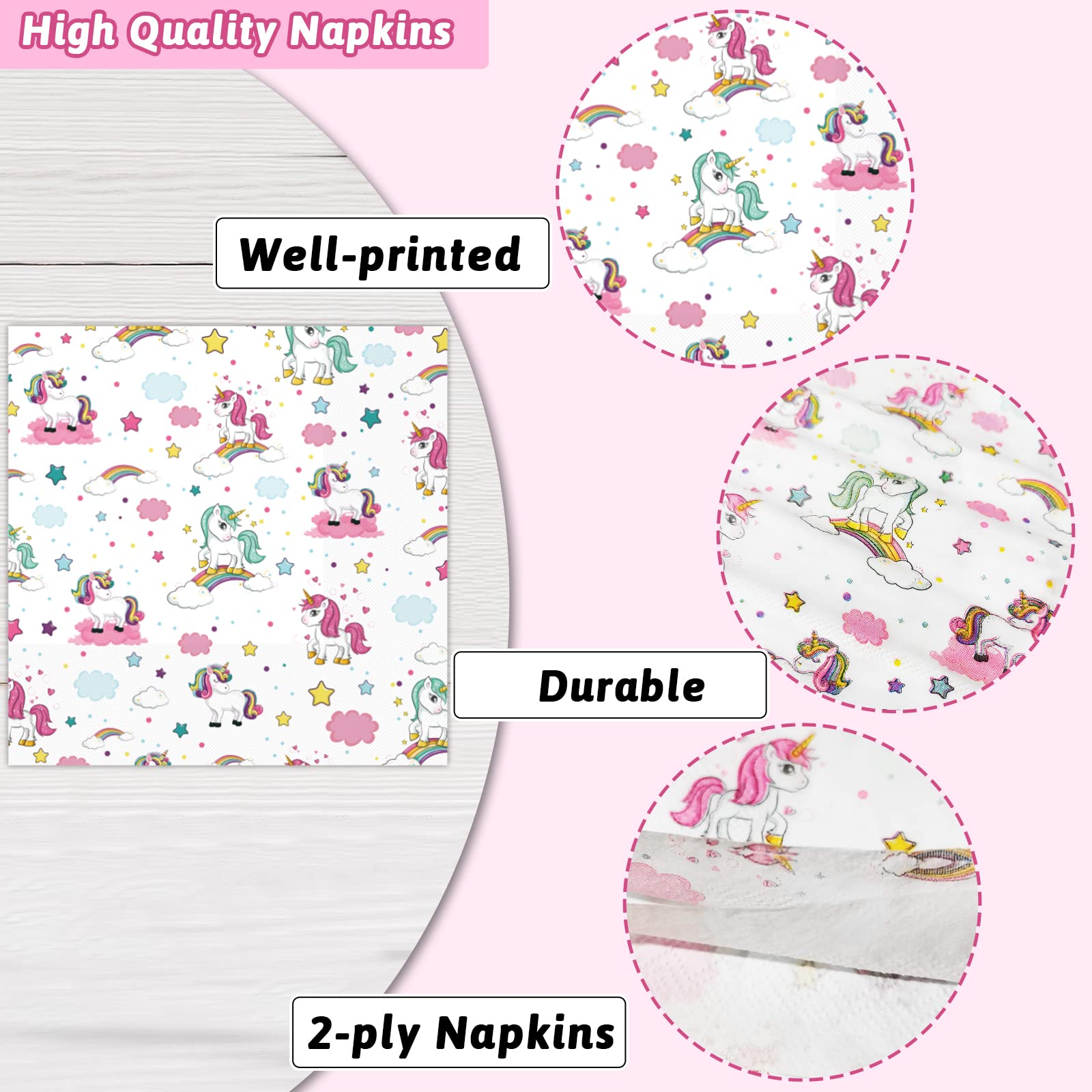 96 Pcs Unicorn Party Paper Plate and Napkins Pink Unicorn Birthday Baby Shower Party Paper Tableware Set Table Decorations Supplies for Party Favors 24 Guests