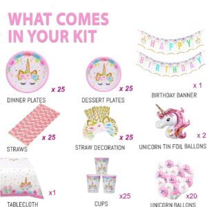 Unicorn Themed Birthday Party Plates Supplies