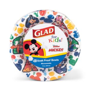 glad for kids disney mickey and friends 12oz paper bowls| disney mickey mouse paper bowls, kids bowls| kid-friendly paper bowls for everyday use, 12oz paper bowls 40 ct