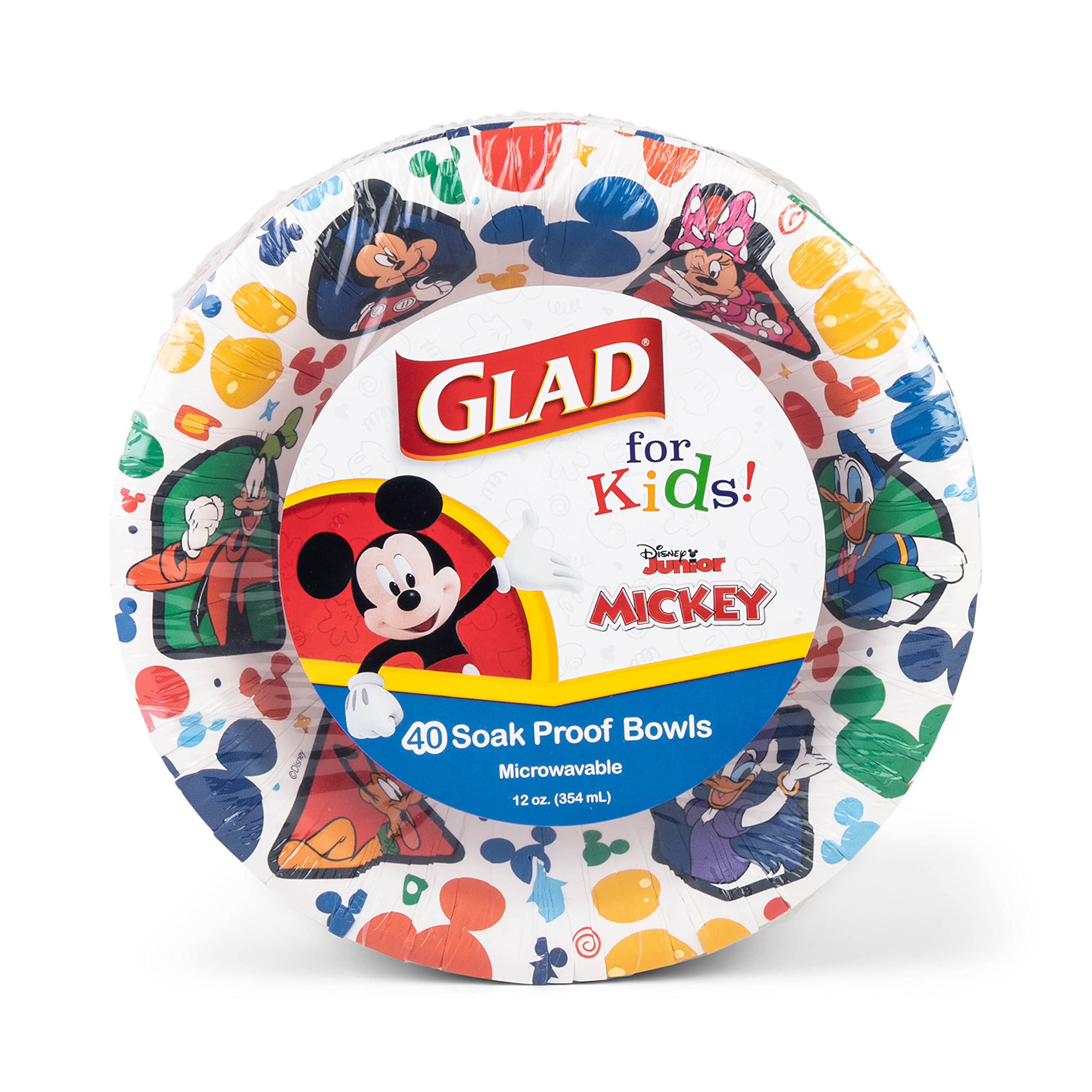 Glad for Kids Disney Mickey and Friends 12oz Paper Bowls| Disney Mickey Mouse Paper Bowls, Kids Bowls| Kid-Friendly Paper Bowls for Everyday Use, 12oz Paper Bowls 40 Ct