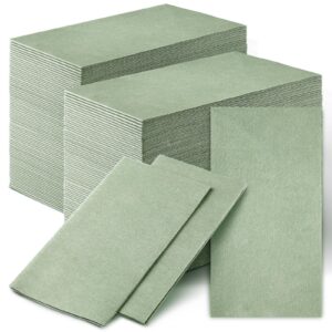 rtteri 100 pcs sage green dinner napkins linen feel paper napkins bathroom guest hand towels decorative cloth like dinner napkins disposable dinner napkins for kitchen, party, wedding, bathroom