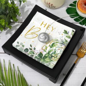 AnyDesign 80 Pack Greenery Baby Shower Napkins Hey Baby Luncheon Napkins 6.5 x 6.5 Inch Watercolor Leaf Disposable Paper Napkins Dessert Dinner Hand Napkin for Baby Shower Birthday Party Supplies