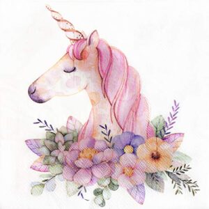 colored paper napkins, 20 count shabby chic napkins for wedding, dinner tea party shower cocktail napkins (unicorn)