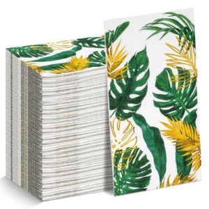 yaomiao 100 pieces tropical napkins bulk palm leaf paper bathroom hand towels bronzing decorative tropical leaves disposable guest dinner napkins for summer hawaiian aloha tiki luau party supplies