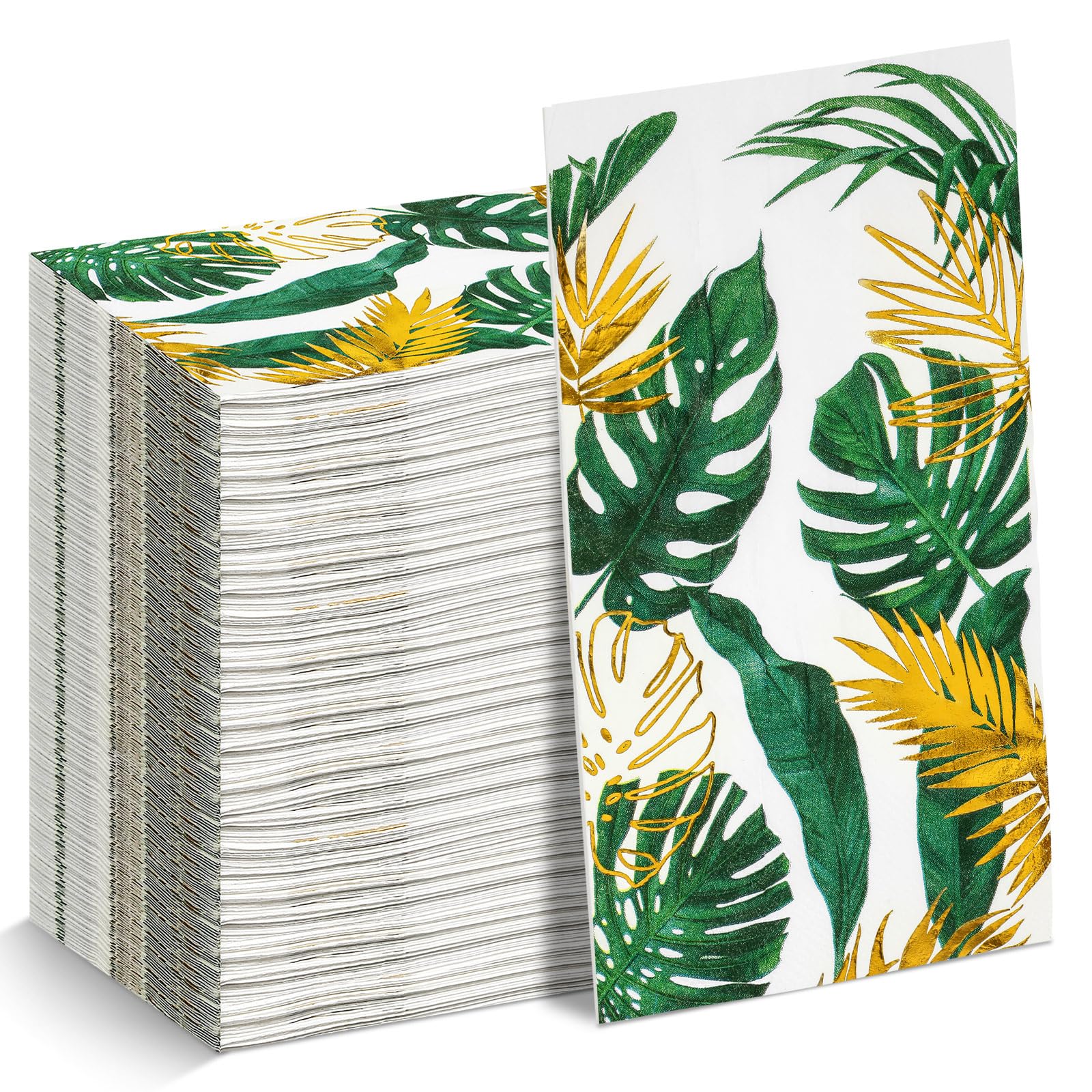 Yaomiao 100 Pieces Tropical Napkins Bulk Palm Leaf Paper Bathroom Hand Towels Bronzing Decorative Tropical Leaves Disposable Guest Dinner Napkins for Summer Hawaiian Aloha TIki Luau Party Supplies