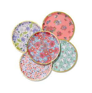 coterie full bloom floral paper plates (set of 10 small spring paper plates) - disposable plates for tea party, bridal shower, garden baby shower decorations | 7.25” floral plates - 2 of each design