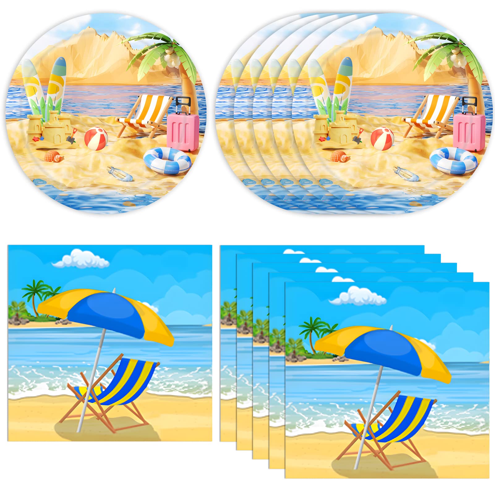 40PCS Beach Theme Party Supplies Beach Theme Pool Birthday Party Supplies Summer Dinnerware tableware Include Paper Plates Napkins For Kid Summer Holidays Party Hawaiian Luau Party