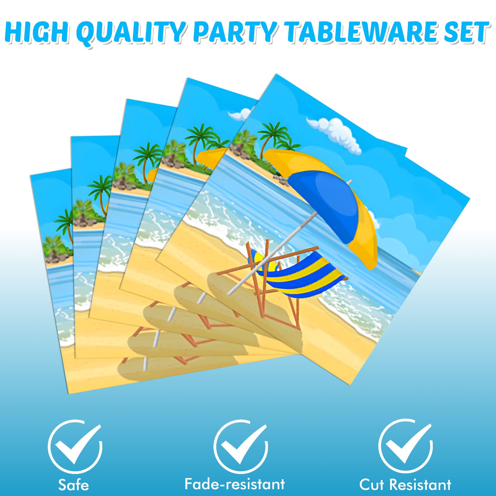 40PCS Beach Theme Party Supplies Beach Theme Pool Birthday Party Supplies Summer Dinnerware tableware Include Paper Plates Napkins For Kid Summer Holidays Party Hawaiian Luau Party