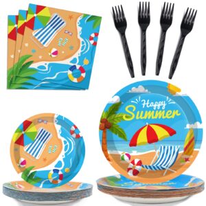 96 pcs beach party supplies paper plates napkins summer beach hawaiian pool party birthday decorations favors for kids serves 24