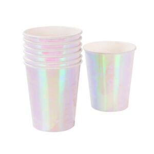 talking tables we heart pastel iridescent shiny paper cups for a birthday party, unicorn party, or children's party, pink (12 pack)