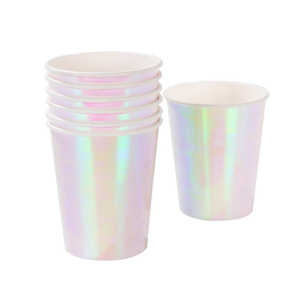 Talking Tables We Heart Pastel Iridescent Shiny Paper Cups for a Birthday Party, Unicorn Party, or Children's Party, Pink (12 Pack)