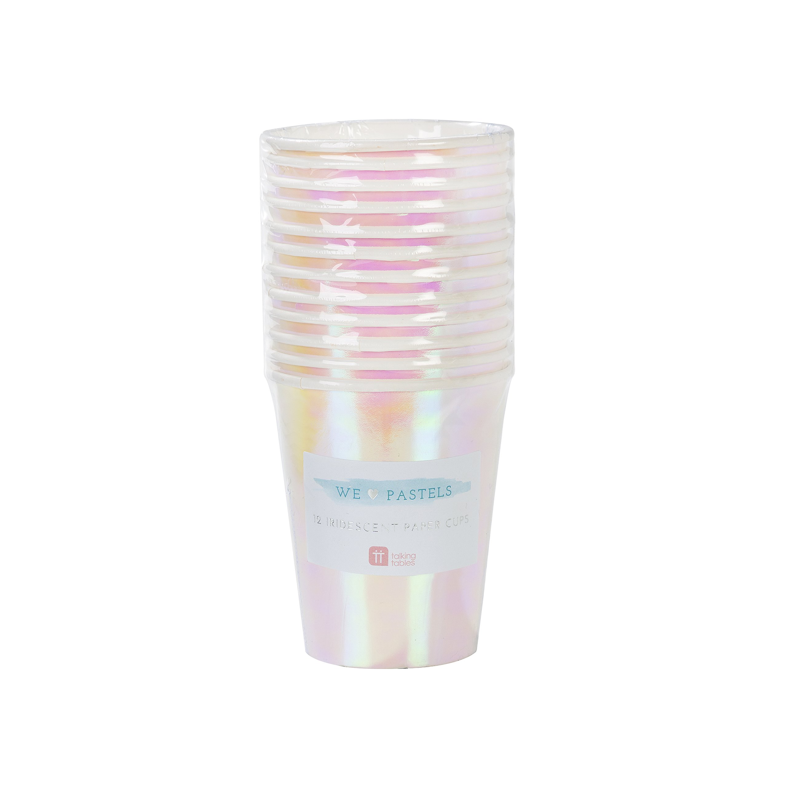 Talking Tables We Heart Pastel Iridescent Shiny Paper Cups for a Birthday Party, Unicorn Party, or Children's Party, Pink (12 Pack)