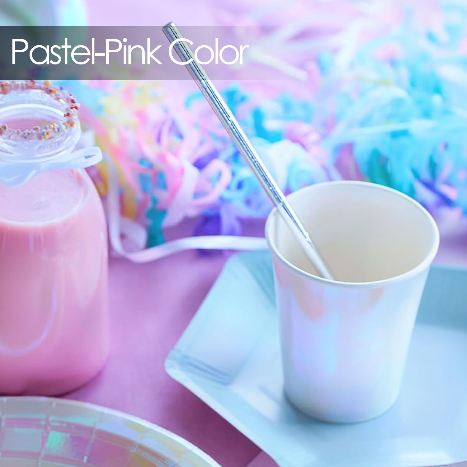 Talking Tables We Heart Pastel Iridescent Shiny Paper Cups for a Birthday Party, Unicorn Party, or Children's Party, Pink (12 Pack)