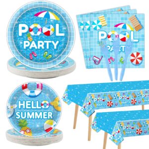 98 pieces pool party decorations summer beach birthday party tablecloths pool surfboard party tableware sets for hawaiian birthday baby shower party supplies favors