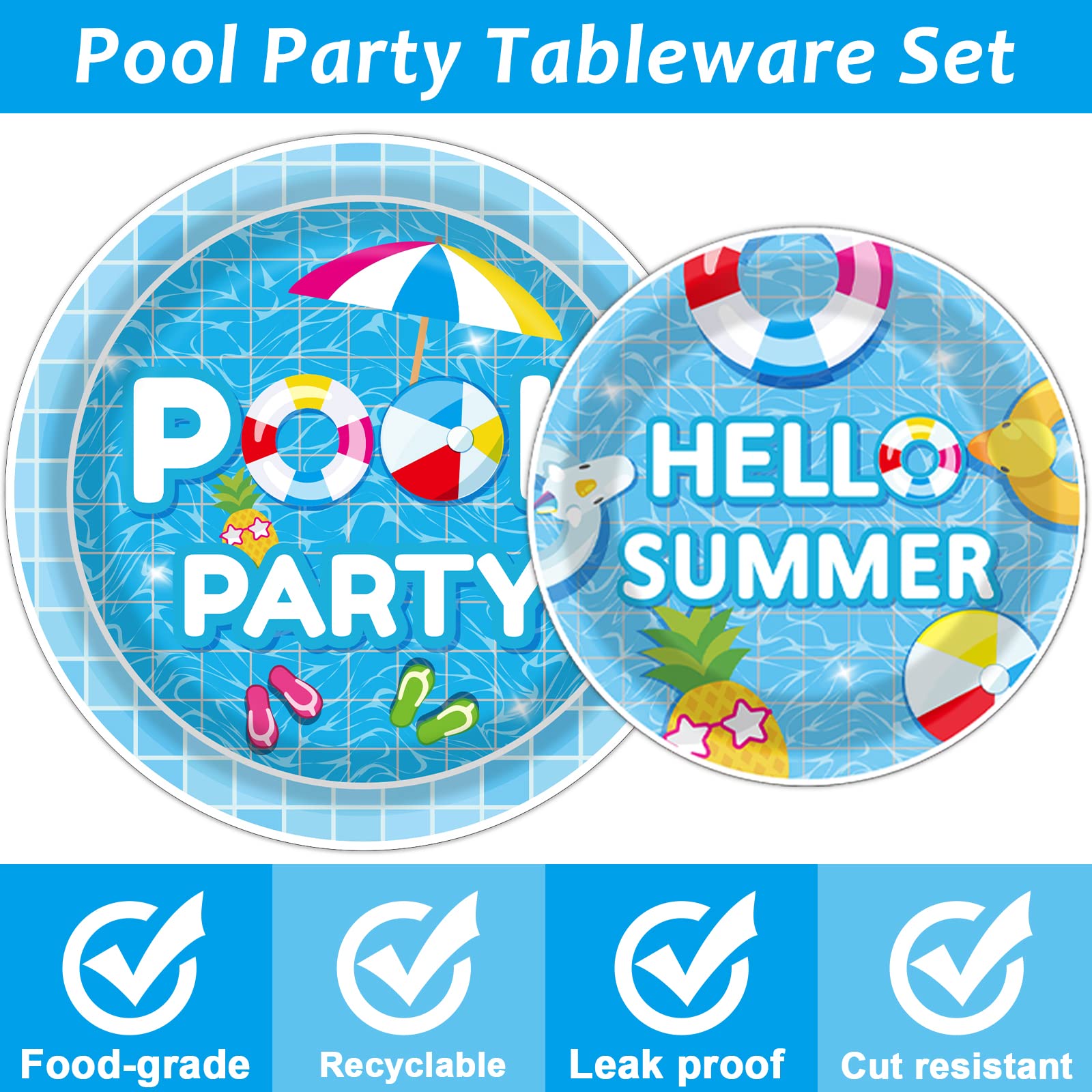 98 Pieces Pool Party Decorations Summer Beach Birthday Party Tablecloths Pool Surfboard Party Tableware Sets for Hawaiian Birthday Baby Shower Party Supplies Favors