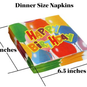 Iconikal Disposable Dinner Paper Party Napkins, Happy Birthday Balloons, 48-Count