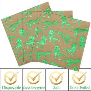 DYLIVeS Green Foil Dinosaur Birthday Party Decorations,Rawr Dinosaur Disposable Tableware Set Dinosaur Rex Party Supplies for Boys, 9'' Dinosaur Dinner Plates and Napkins Cups Forks Set, Serves 24