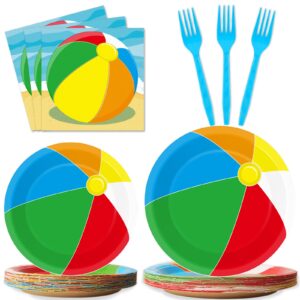 96 pcs beach ball party supplies tableware summer pool ball party plates and napkins set beach birthday party favor decorations for kids serves 24