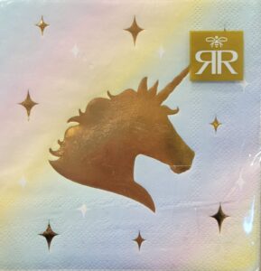 whimsical pastel & gold unicorn paper beverage napkins | perfect for birthday & baby shower | 5"x5" size folded | 40 ct