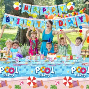 Nuanchu 172 Pcs Pool Party Supplies Serves 24 Include Summer Beach Tablecloth Pool Party Birthday Banner Beach Themed Party Plates and Napkins Tableware Set for Beach Ball Birthday Pool Party Decor