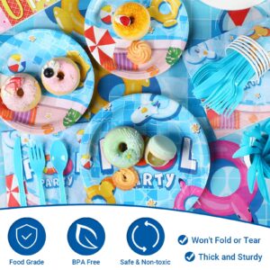 Nuanchu 172 Pcs Pool Party Supplies Serves 24 Include Summer Beach Tablecloth Pool Party Birthday Banner Beach Themed Party Plates and Napkins Tableware Set for Beach Ball Birthday Pool Party Decor