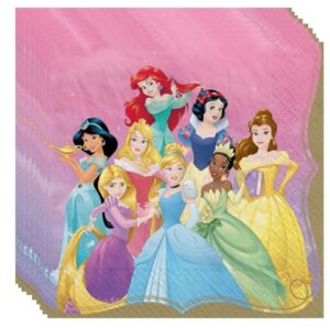 Disney Princess Party Supplies Bundle Pack includes 48 Paper Napkins and 1 Dinosaur Sticker Sheet