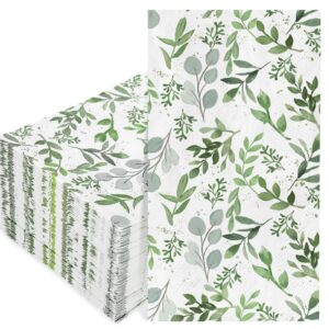 anydesign greenery guest napkins 3 ply disposable green leaves napkins spring summer plants dinner hand napkin for wedding baby shower party supplies kitchen bathroom table decor, 80 pack