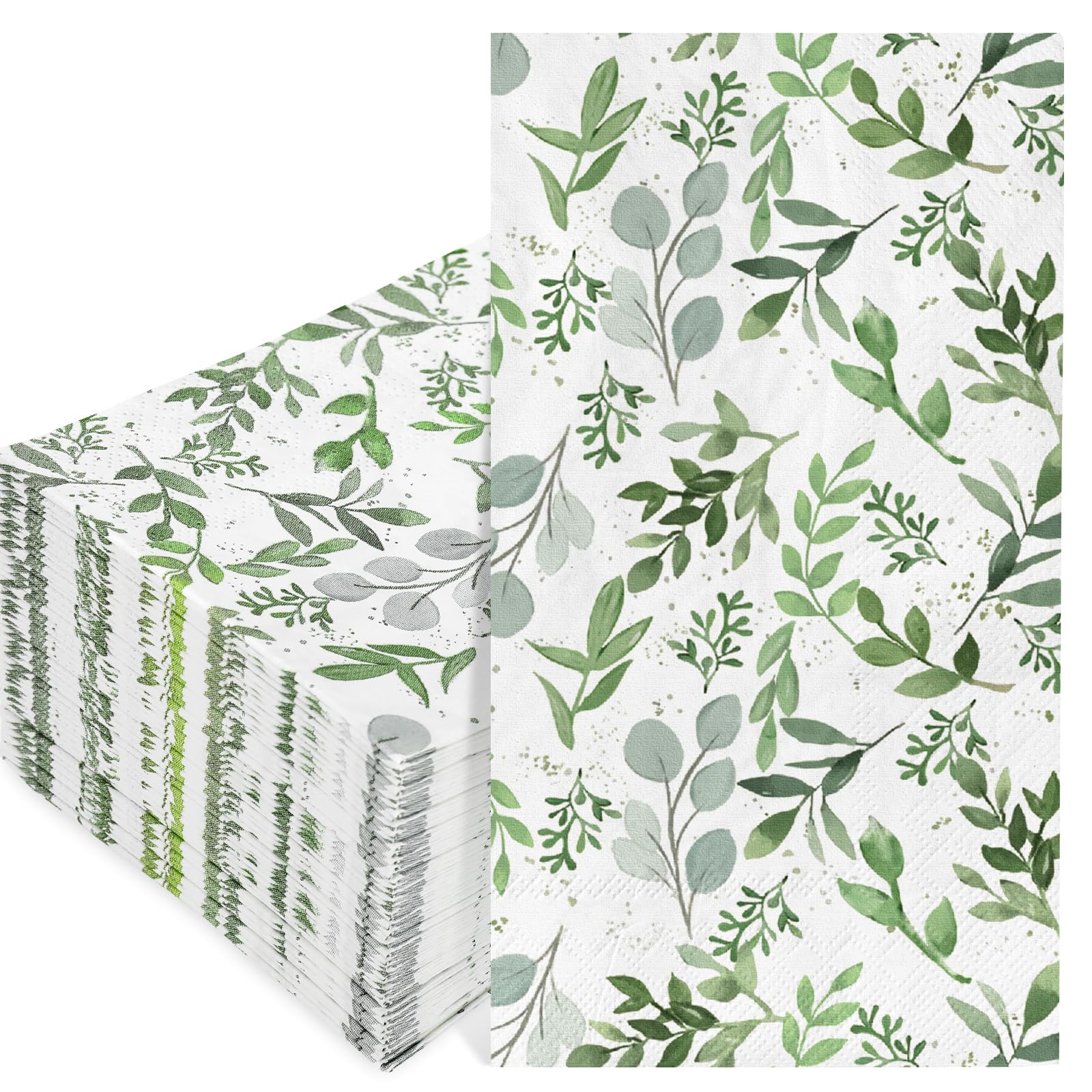 AnyDesign Greenery Guest Napkins 3 Ply Disposable Green Leaves Napkins Spring Summer Plants Dinner Hand Napkin for Wedding Baby Shower Party Supplies Kitchen Bathroom Table Decor, 80 Pack