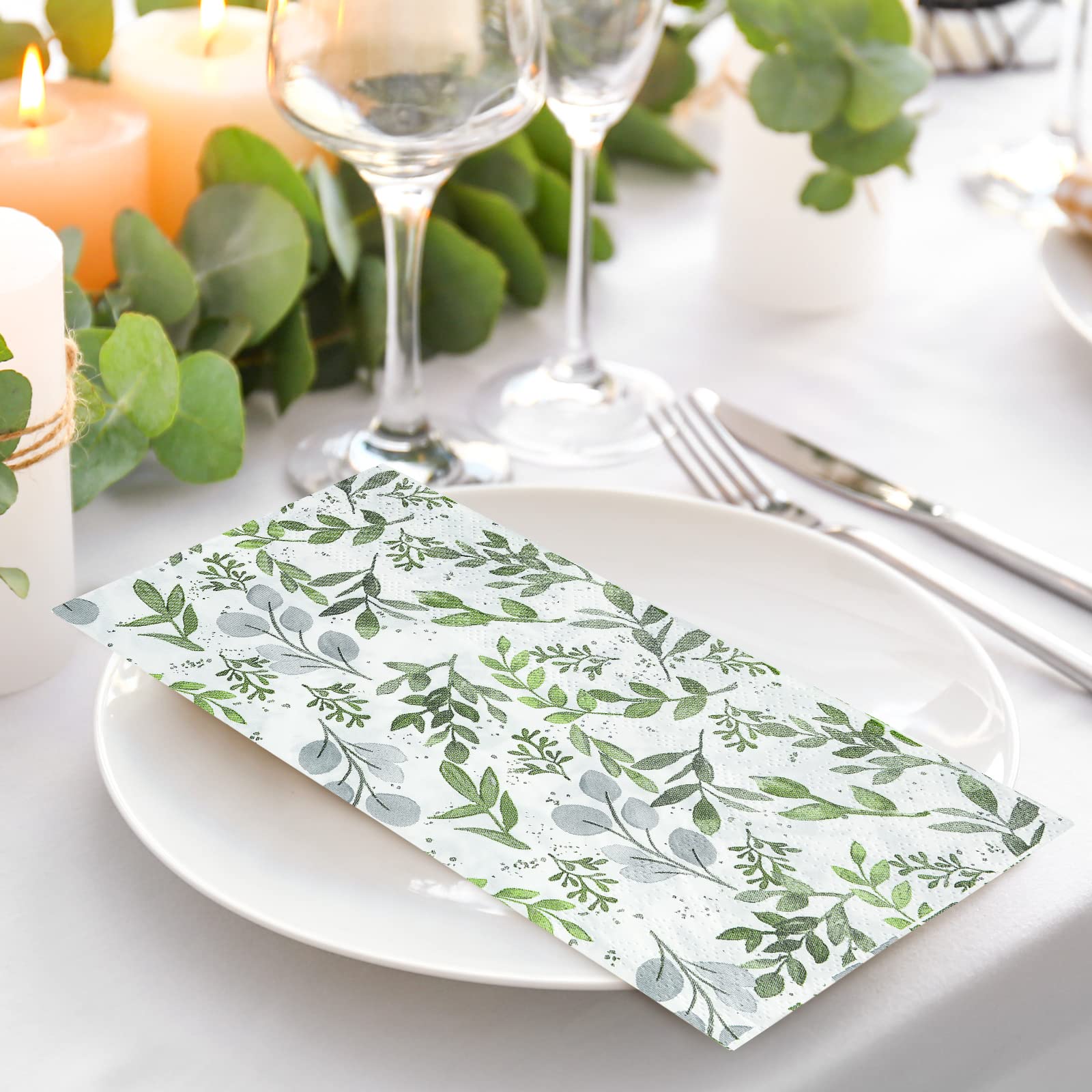 AnyDesign Greenery Guest Napkins 3 Ply Disposable Green Leaves Napkins Spring Summer Plants Dinner Hand Napkin for Wedding Baby Shower Party Supplies Kitchen Bathroom Table Decor, 80 Pack