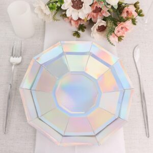 efavormart 25 pack | 7.5" iridescent decagonal premium dinner paper plates - 300 gsm for wedding receptions, banquets, catered events