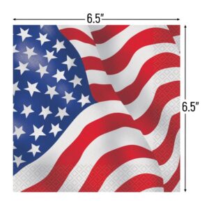 Unique USA Flag Luncheon Paper Napkins, 6.5" x 6.5", Multicolor