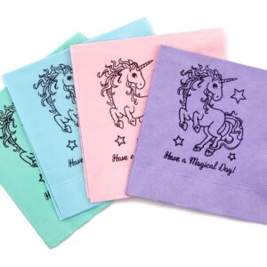 Stesha Party Pastel Unicorn Birthday Party Beverage Paper Napkins (24 Pack)