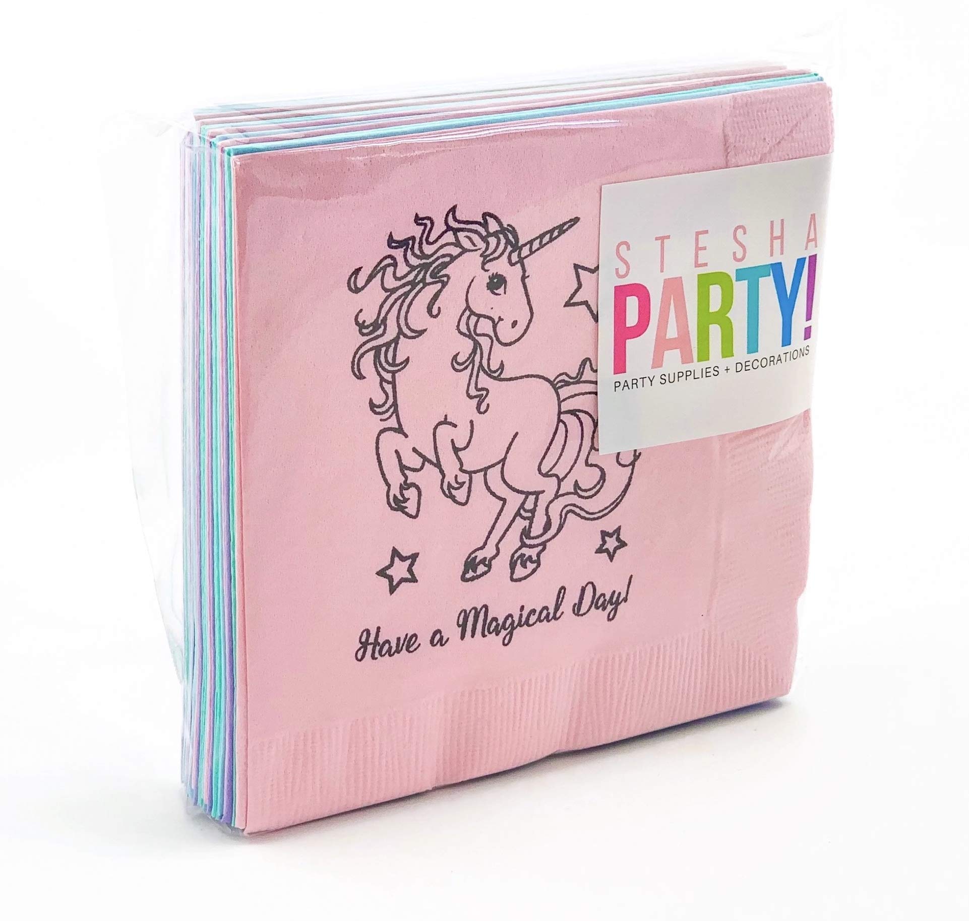 Stesha Party Pastel Unicorn Birthday Party Beverage Paper Napkins (24 Pack)