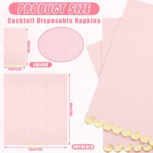 Sumind 100 Pcs Baby Pink Cocktail Napkins with Gold Foil Scalloped Edges 2 Ply Paper Dinner Napkins Disposable Party Napkins for Guest Wedding Reception Baby Shower Birthday Supplies, 13 x 16 Inch