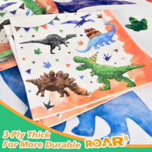 Watercolor Dinosaur Party Supplies - Disposable Dinosaur Party Tableware for Kids Boys Birthday Includes Luncheon Dinner Dessert Plates Napkins Paper Cups Serves 16 Guests 64 PCS