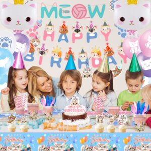 Cat Birthday Party Supplies,178pcs Cat Party Decorations&Tableware Set-Kitten Birthday Party Decorations Balloons Banner&Cat Party Plates Cups Napkins Tablecloth etc Cat Themed Birthday Party Supplies