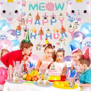 Cat Birthday Party Supplies,178pcs Cat Party Decorations&Tableware Set-Kitten Birthday Party Decorations Balloons Banner&Cat Party Plates Cups Napkins Tablecloth etc Cat Themed Birthday Party Supplies