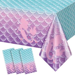 3pcs mermaid birthday party favors mermaid tablecloth decorations disposable plastic table cover for girls princess under the sea baby shower themed birthday party favors,108x54 inch