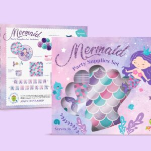 202 Pcs Mermaid Birthday Decorations Serves 16 Guests - Mermaid Party Decorations - Plates, Napkins, Utensils, Goodie Bags, Cupcake Toppers Wrapper and Headband